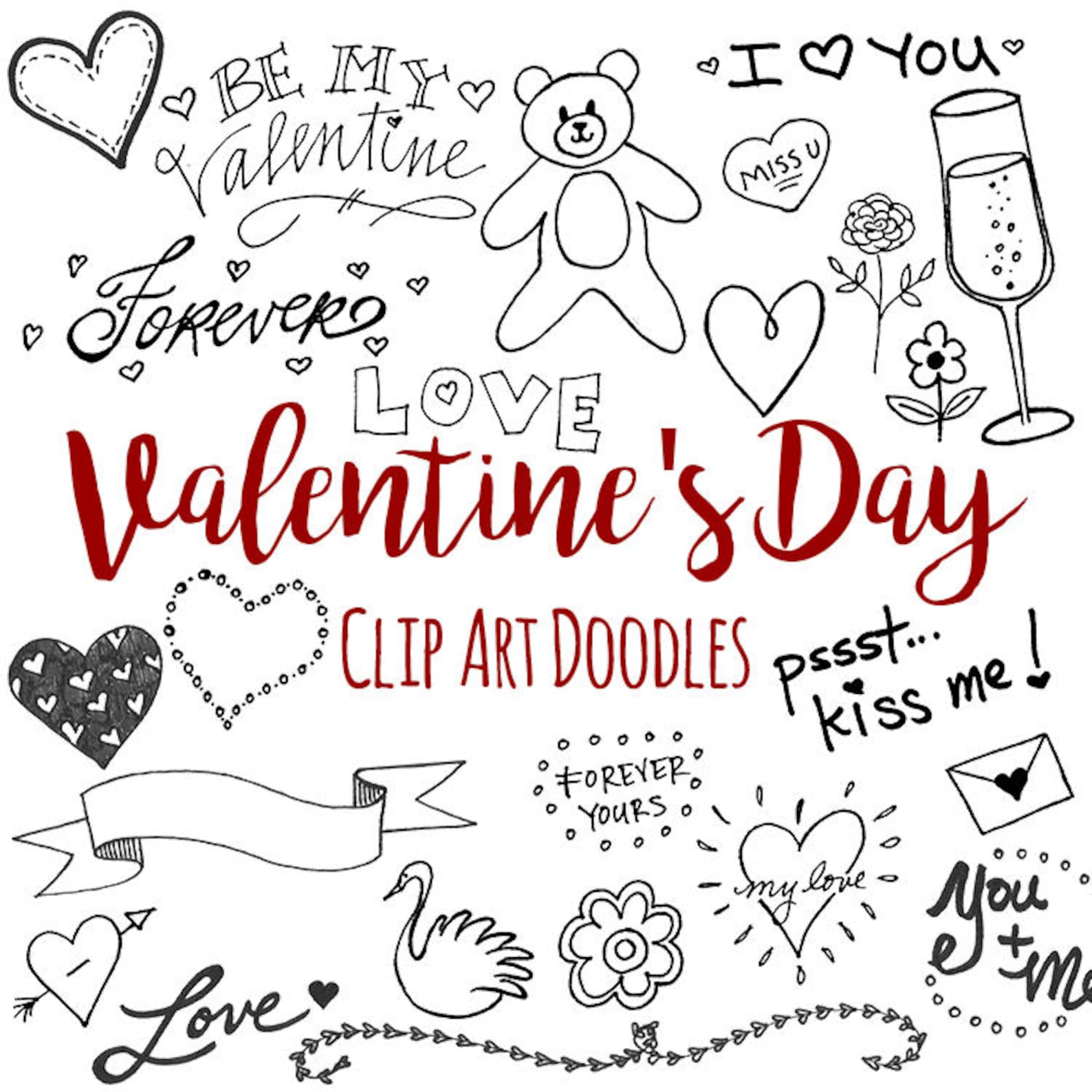 Pen and Ink Valentine Doodle Clip Art, Custom Invitations Clip Art ...