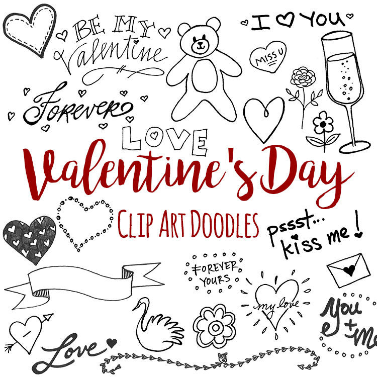 Pen and Ink Valentine Doodle Clip Art, Custom Invitations Clip Art ...