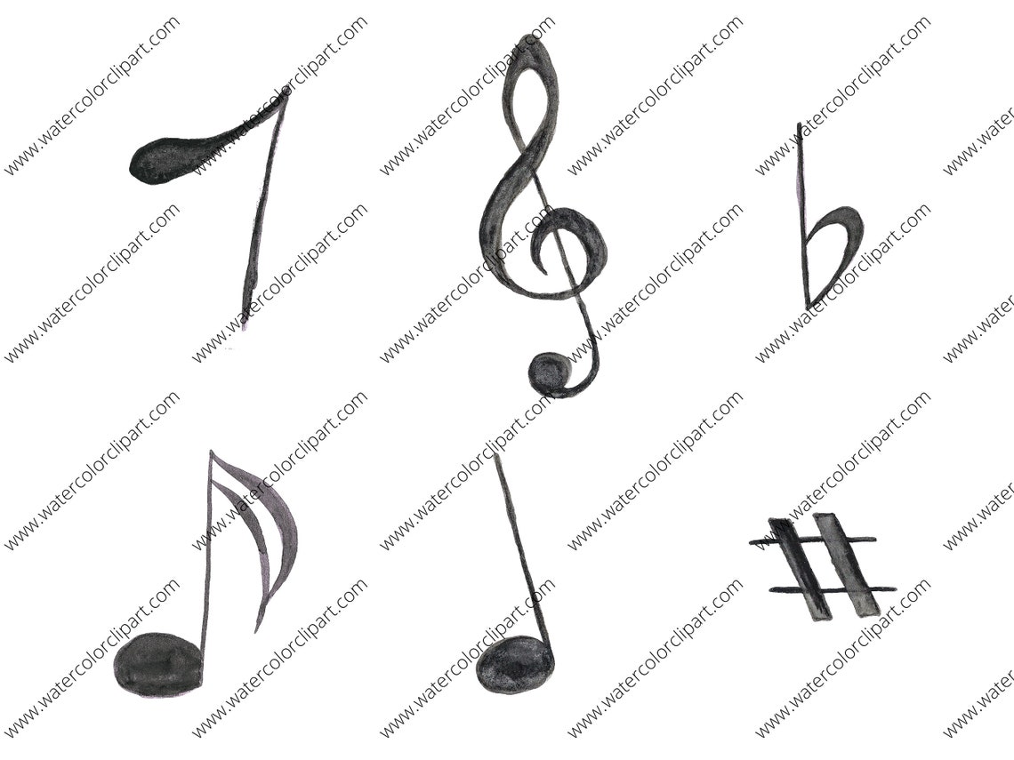 Watercolor Music Notes Clip Art INSTANT DOWNLOAD Hand - Etsy