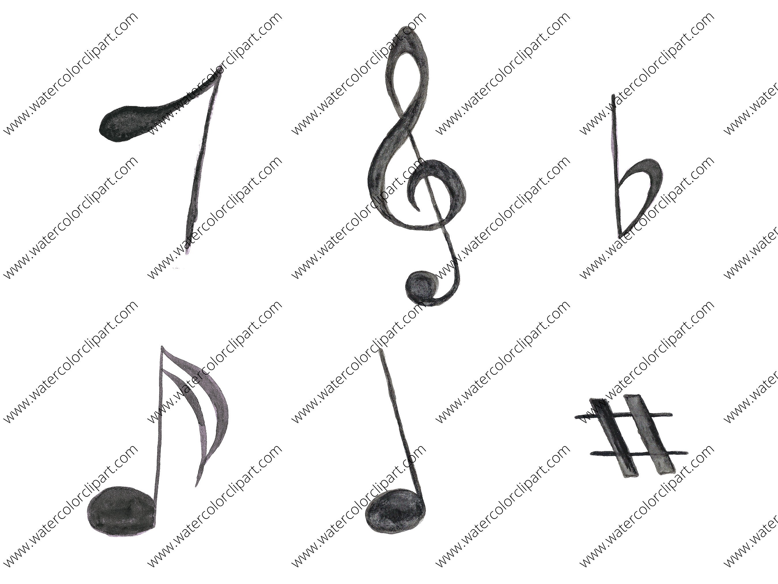 Watercolor Music Notes Clip Art INSTANT DOWNLOAD Hand - Etsy