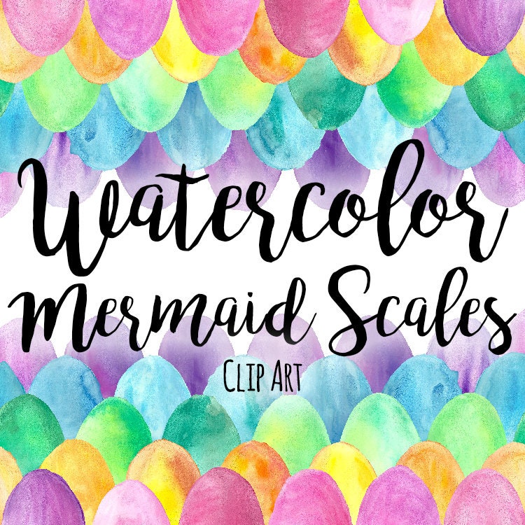 Hand Painted Rainbow Mermaid Scales Clip Art, Watercolor Mermaid Scales ...
