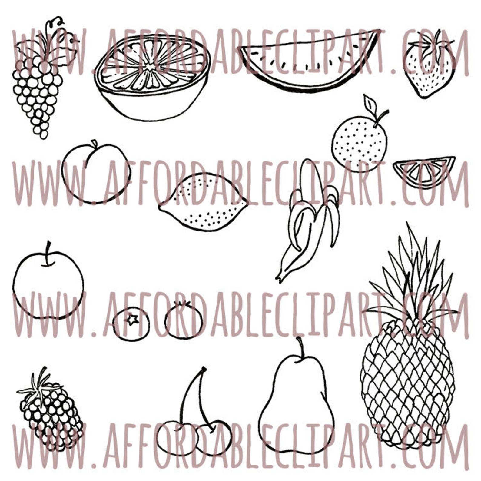 Pen and Ink Fruit Doodle Clip Art, Custom Invitation Clip Art, Digital ...