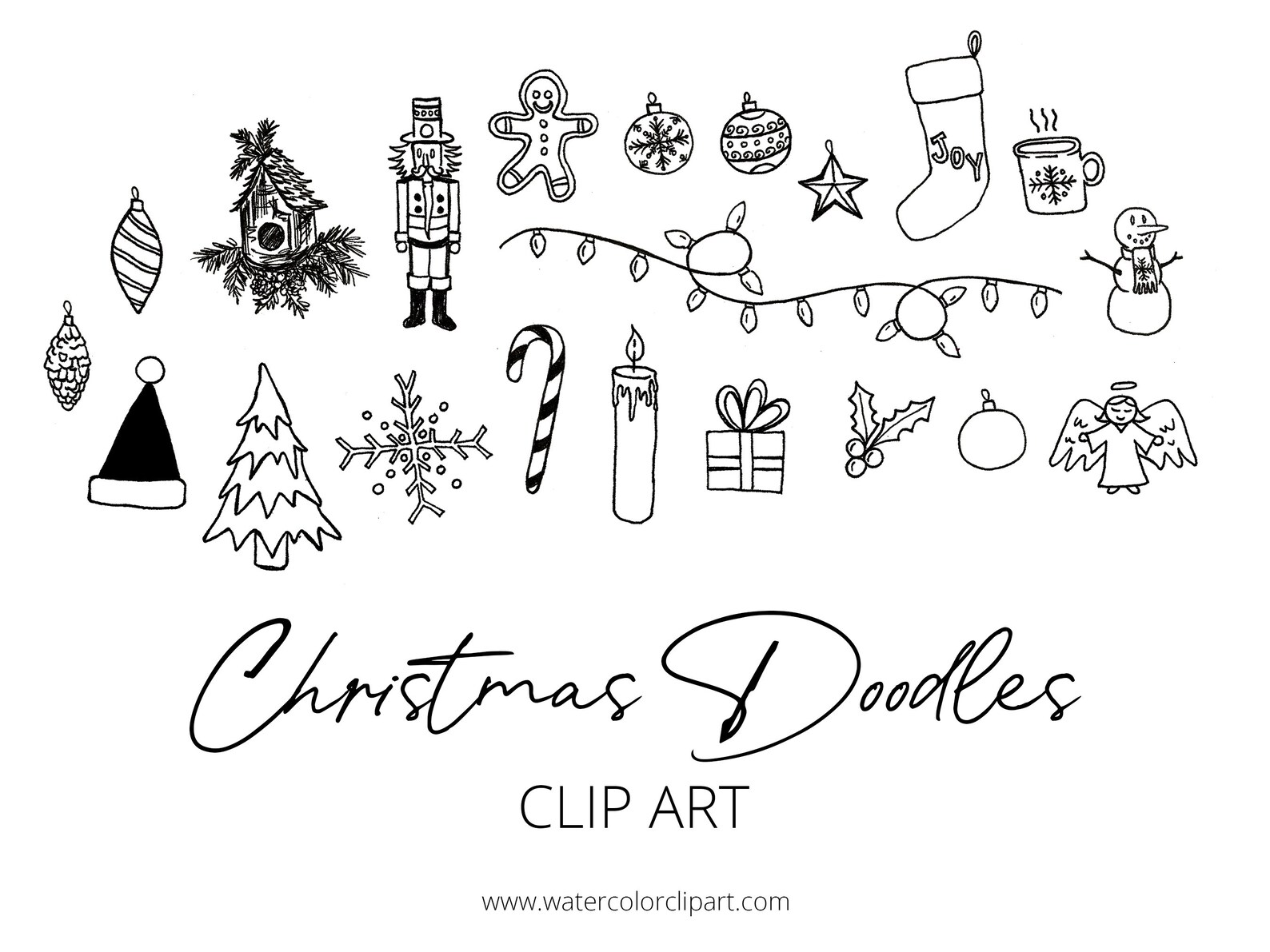 Pen and Ink Christmas Doodle Clip Art, Custom Invitations Clip Art ...