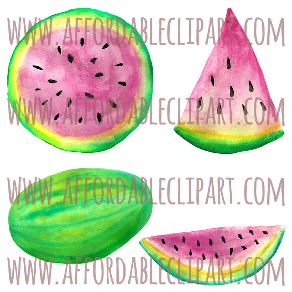 Watercolor Watermelon Fruit Clip Art, Watermelon Clip Art, Fruit Clip ...