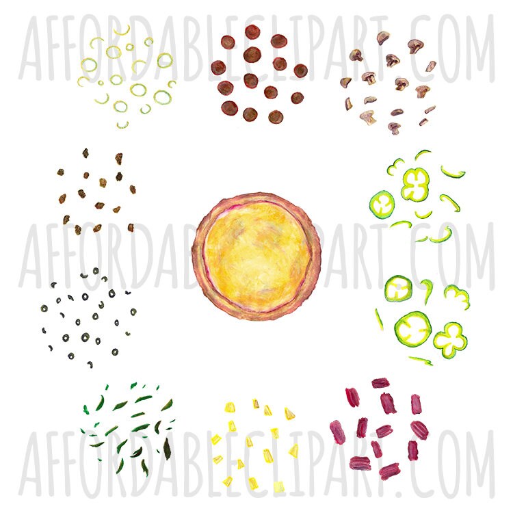 Customizable Pizza Clip Art, Watercolor Clip Art, INSTANT DOWNLOAD ...