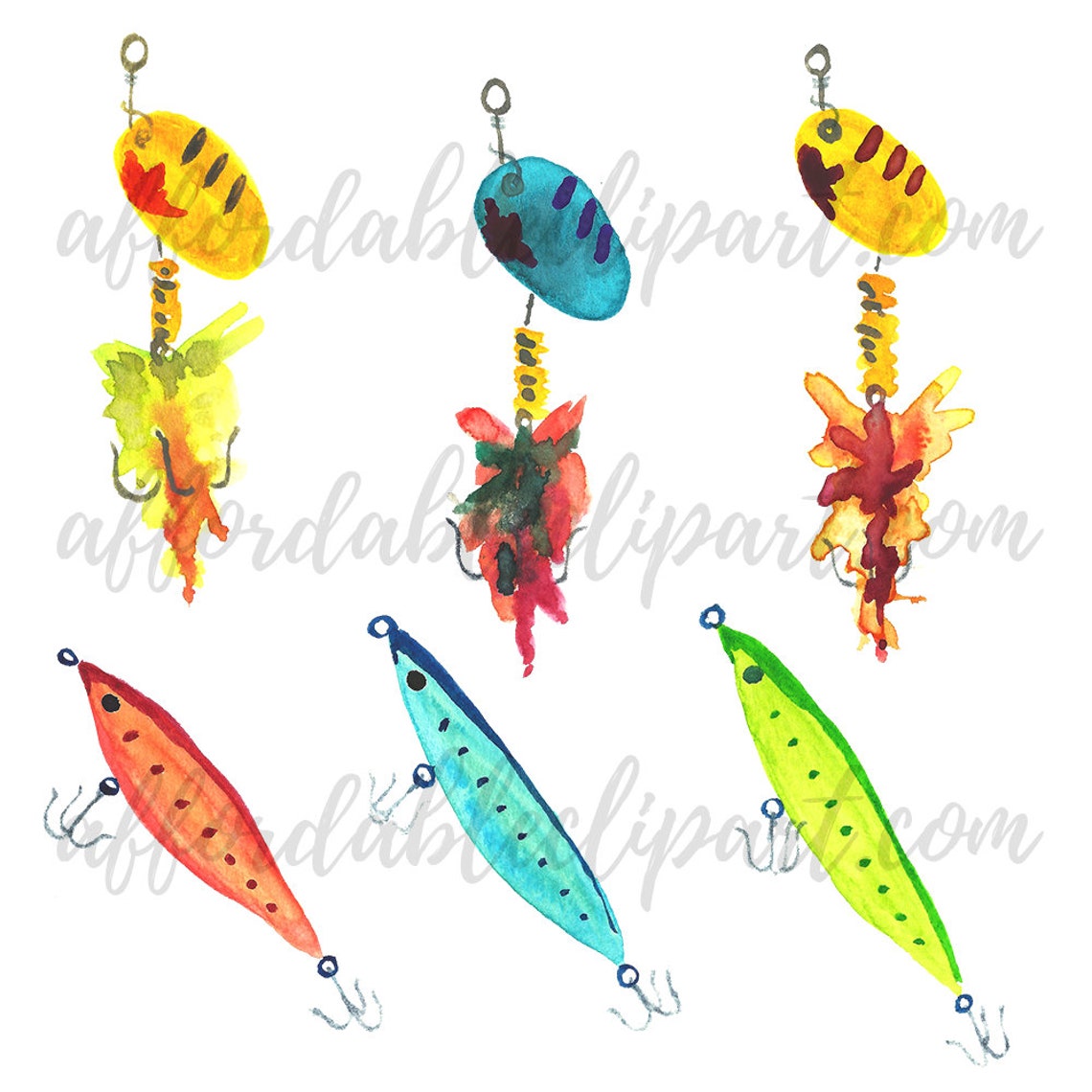 Hand Painted Watercolor Fishing Lures Clipart INSTANT | Etsy