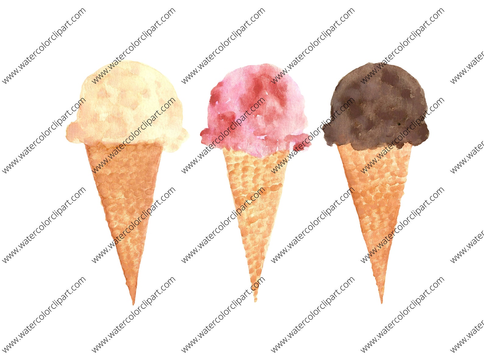 Handpainted Watercolor Ice Cream Cone Clipart, Custom Invitations Clip ...