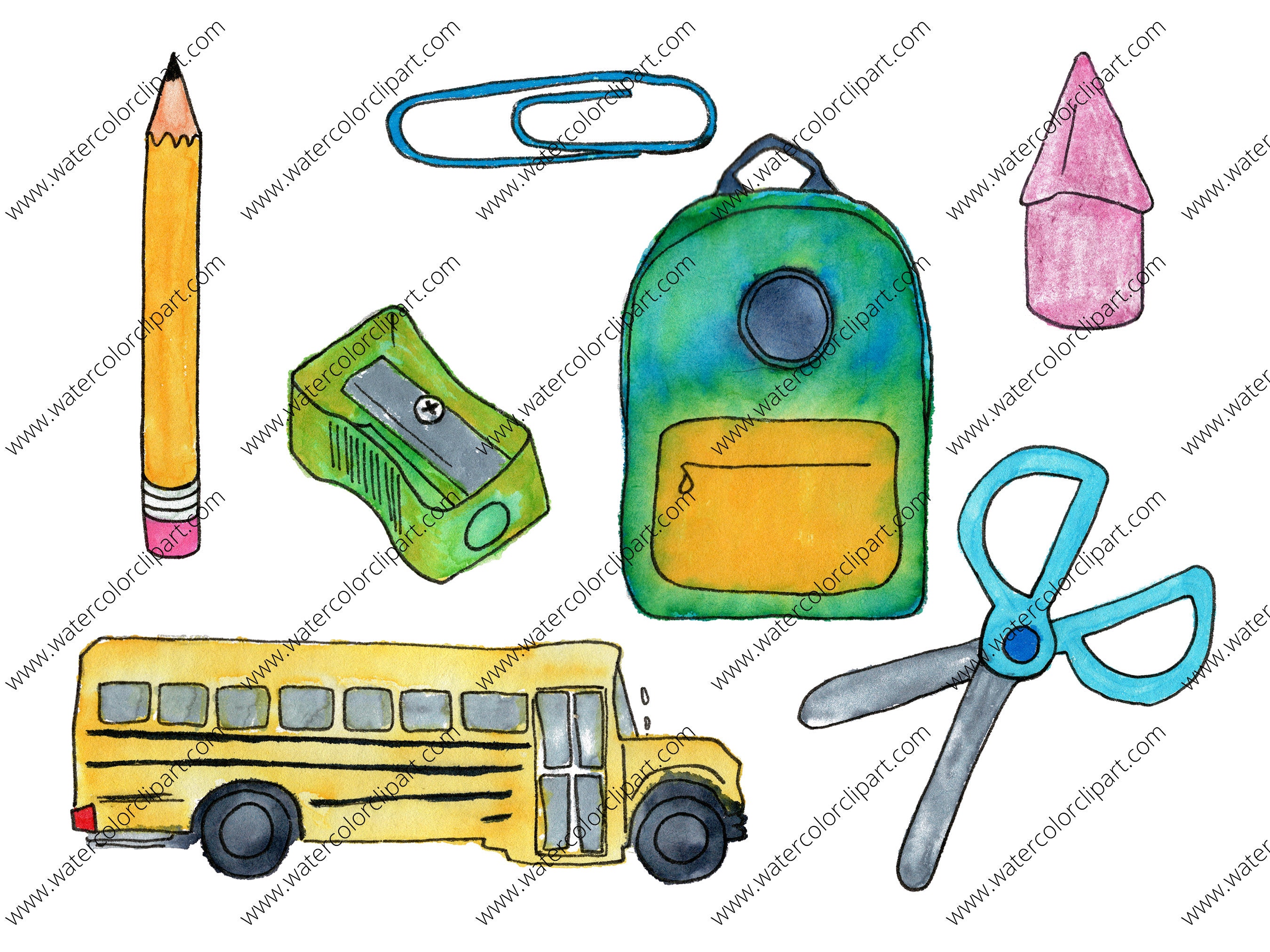 COMMERCIAL LICENSE Included, Watercolor School Supplies Clip Art, Glue ...