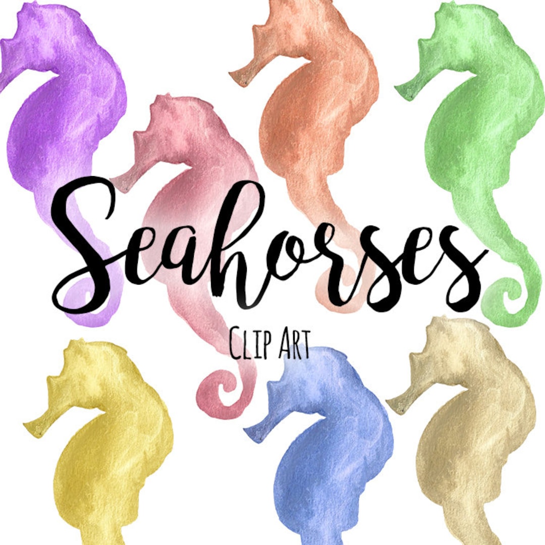 Hand Painted Rainbow Seahorse Clip Art, Watercolor Seahorses, INSTANT ...
