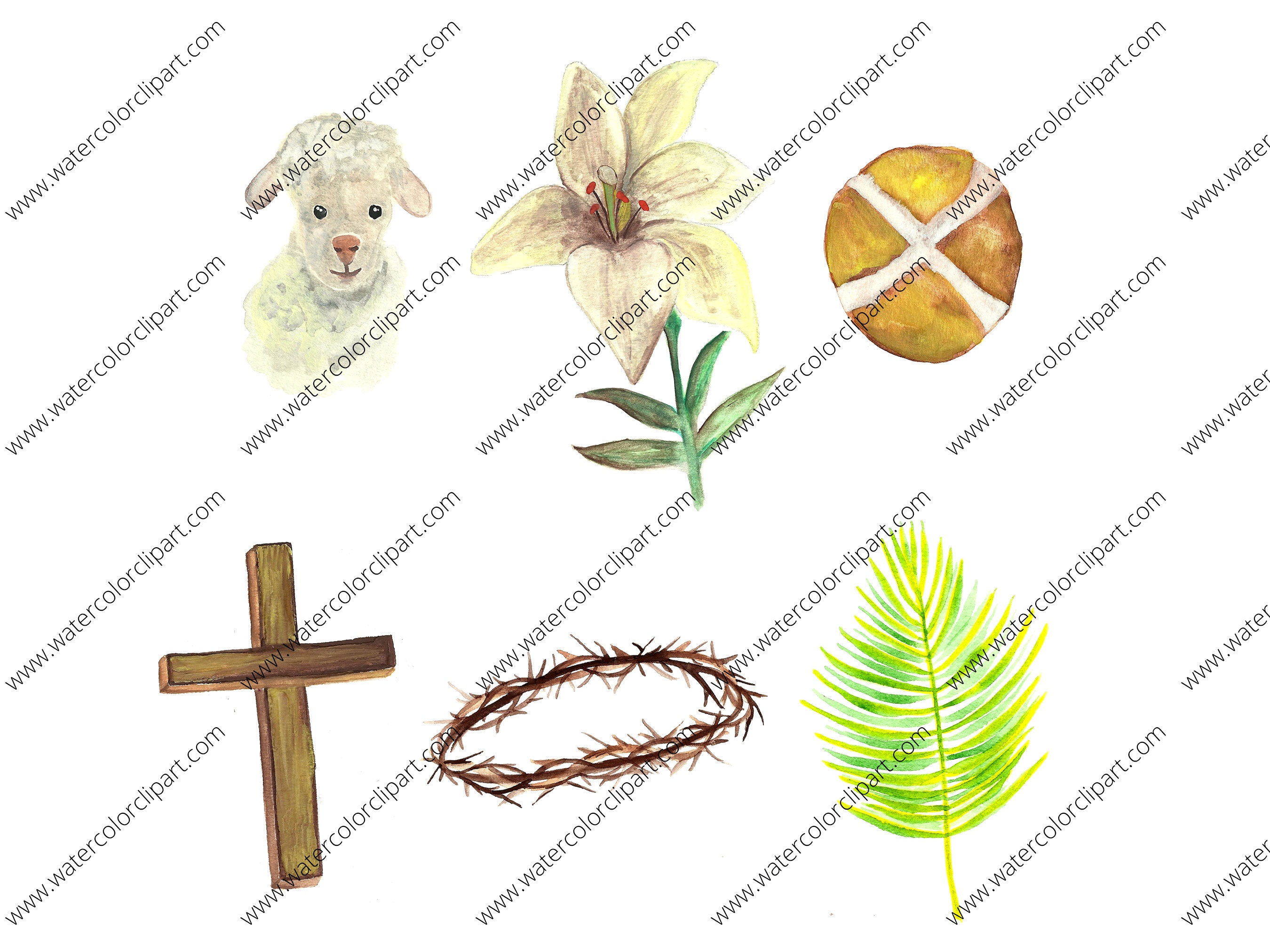 Christian Easter Clipart, Watercolor Easter Clipart, Watercolor Cross ...