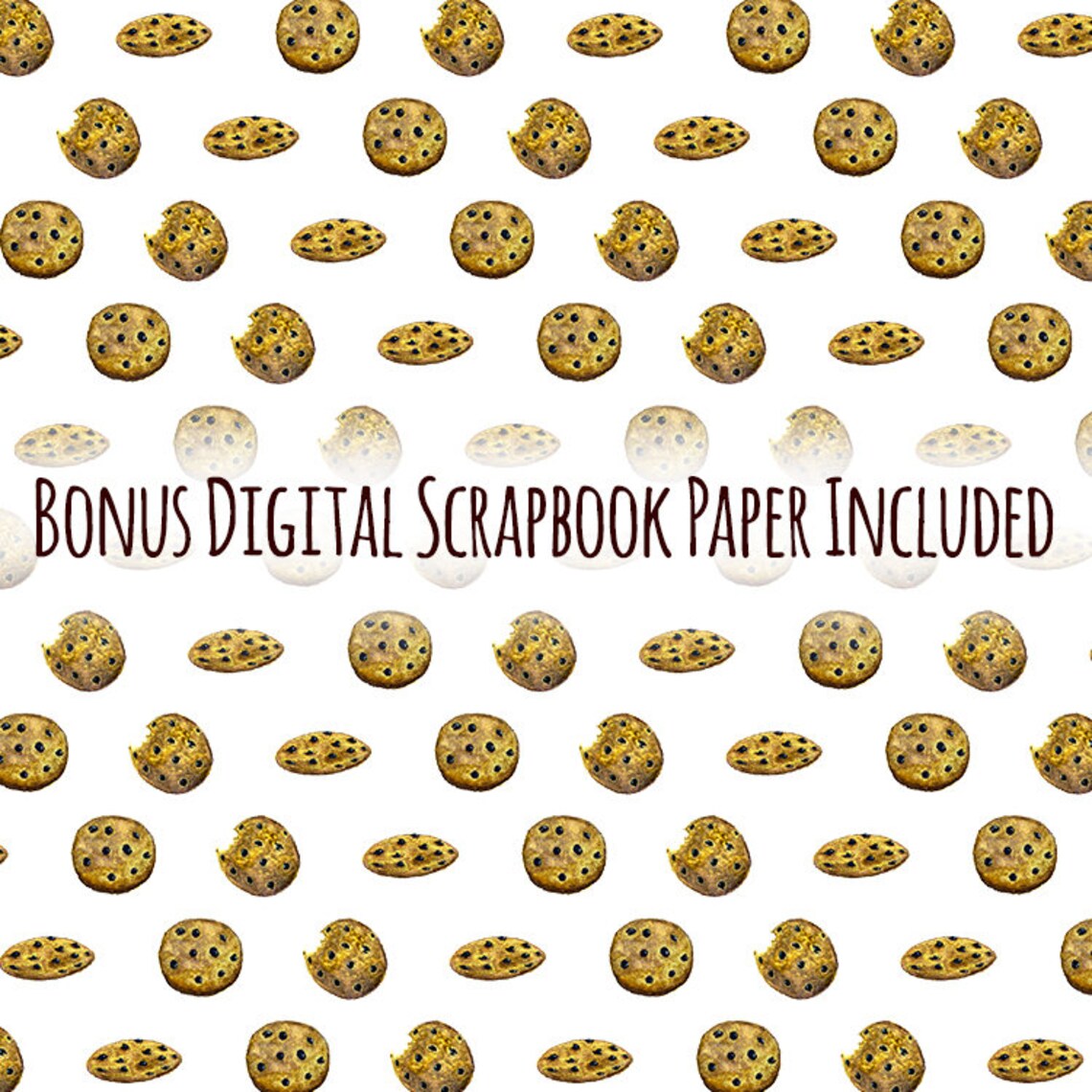 Chocolate Chip Cookies Clip Art, Baking Clip Art, Watercolor Clip Art ...