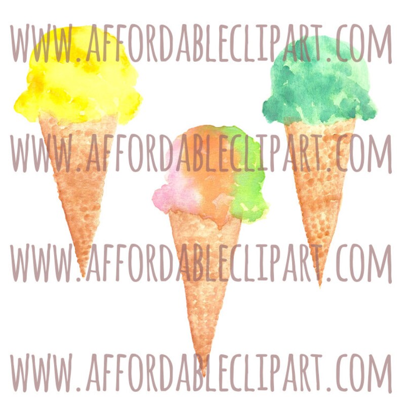 Handpainted Watercolor Ice Cream Cone Clipart Custom | Etsy