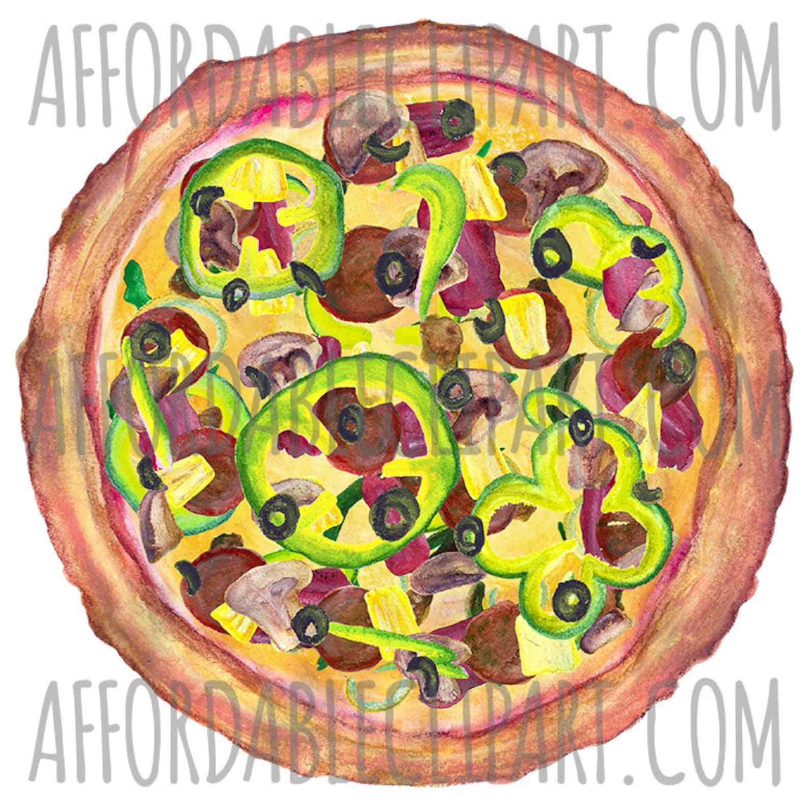 Customizable Pizza Clip Art, Watercolor Clip Art, INSTANT DOWNLOAD ...