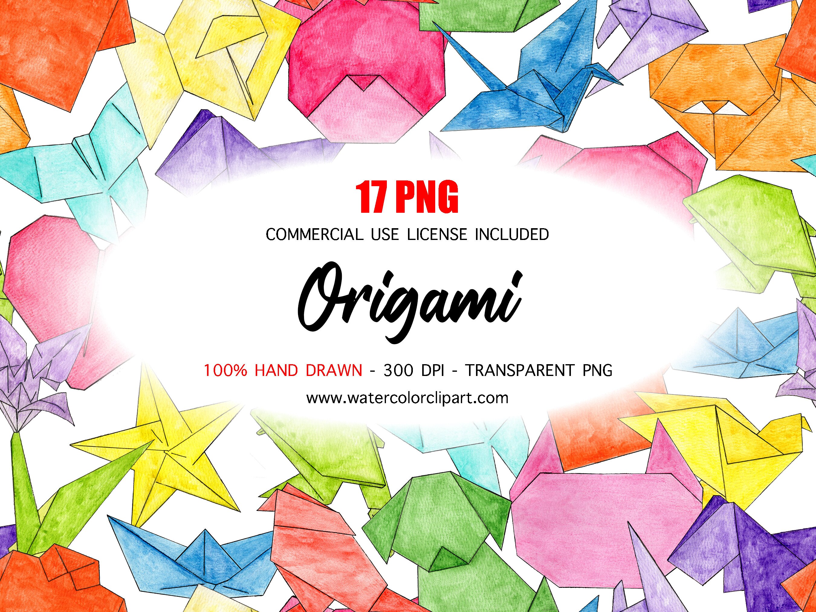 Watercolor Origami Clip Art, Japanese Clipart, Unlimited Commercial ...