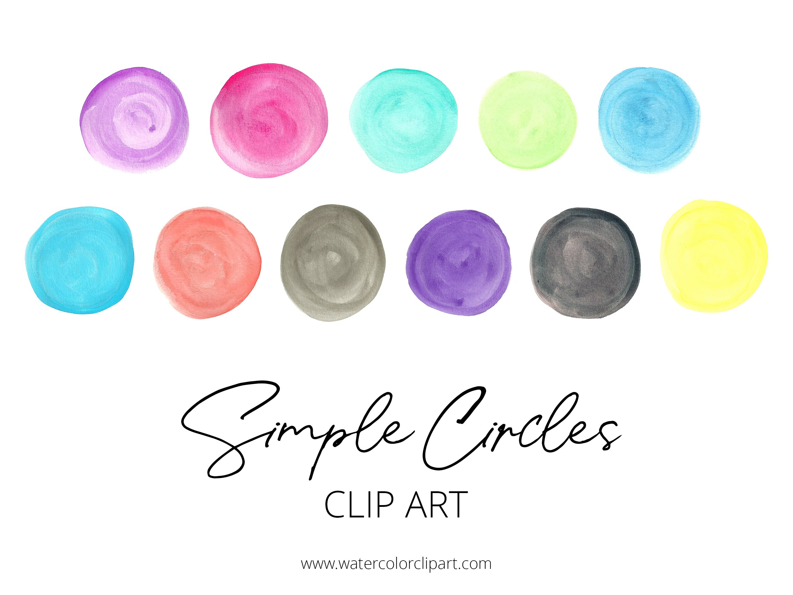 Hand Painted Solid Rainbow Watercolor Circles, Pastel Round Brush ...