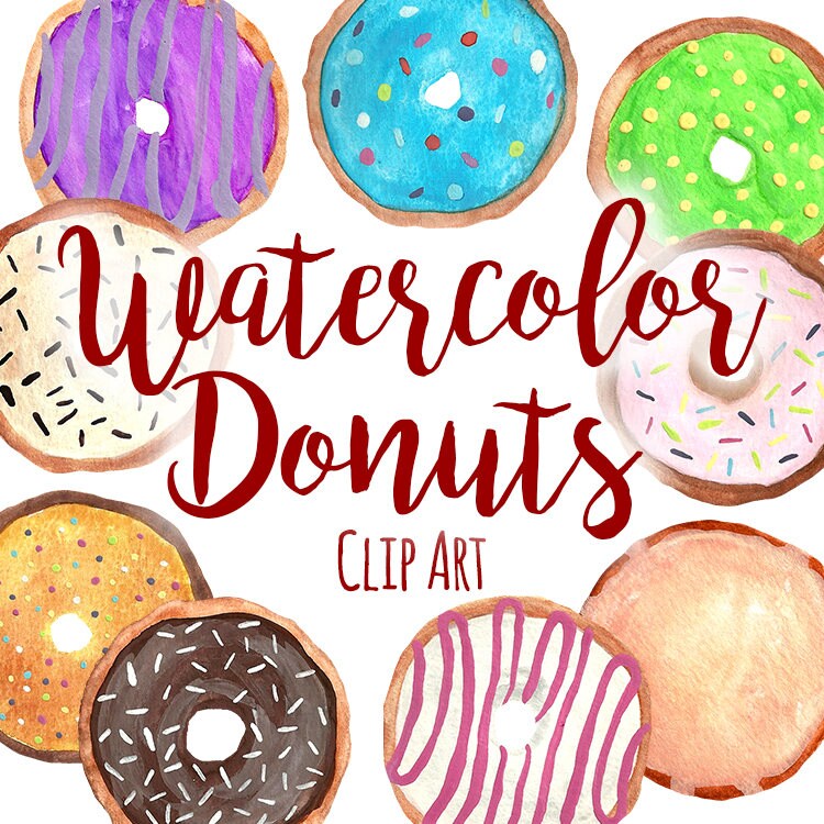 Handpainted Watercolor Donut Clipart Custom Invitations Clip | Etsy