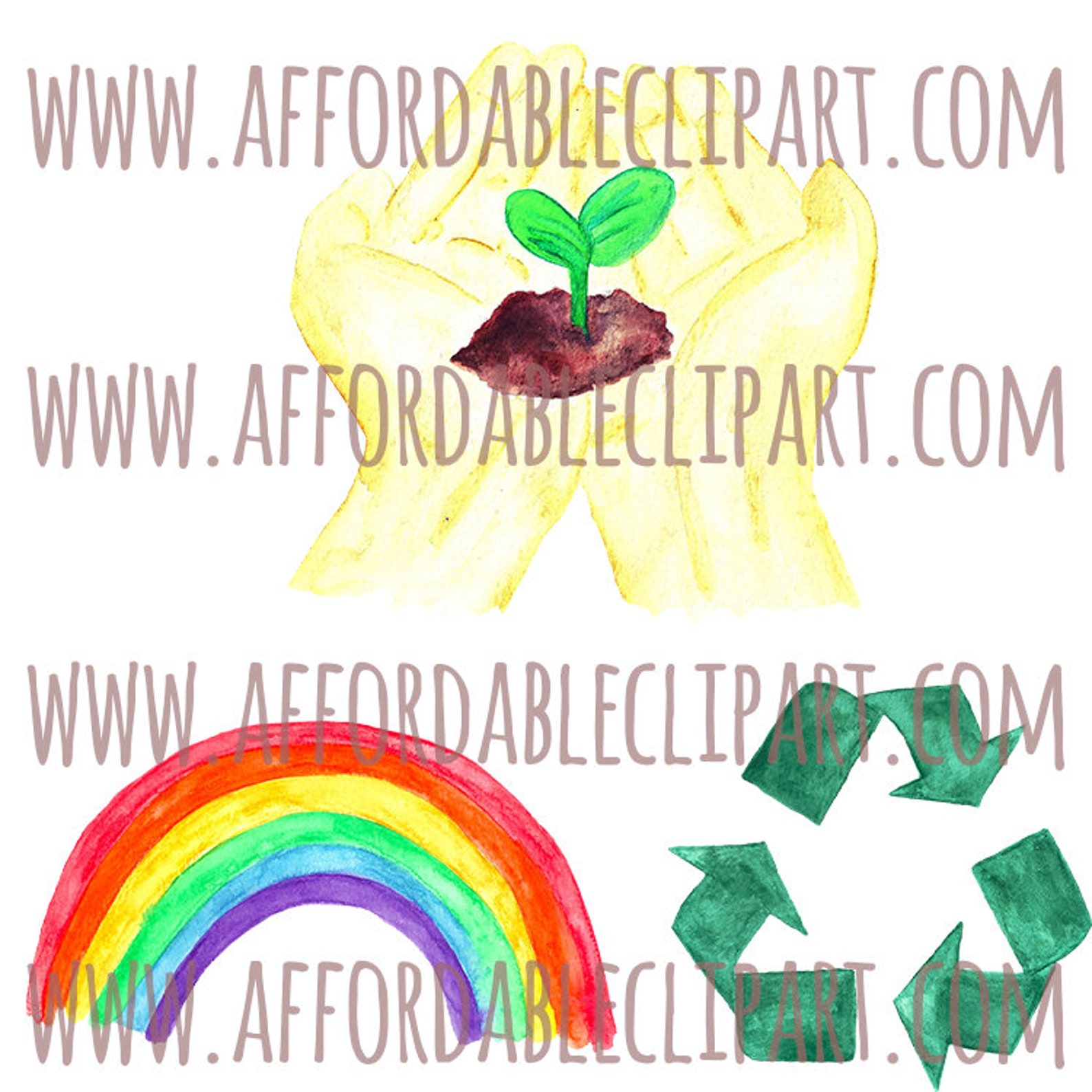 Watercolor Earth Day Clipart Environmental Clip Art Rainbow | Etsy