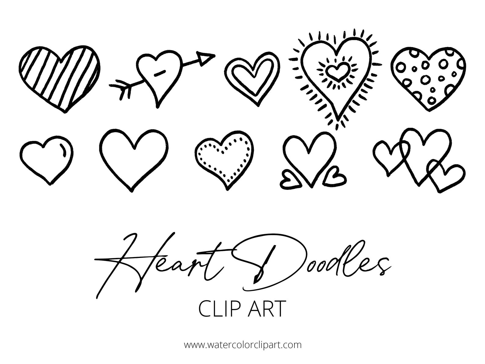 Pen and Ink Doodle Heart Clip Art, Custom Invitations Clip Art, Digital ...