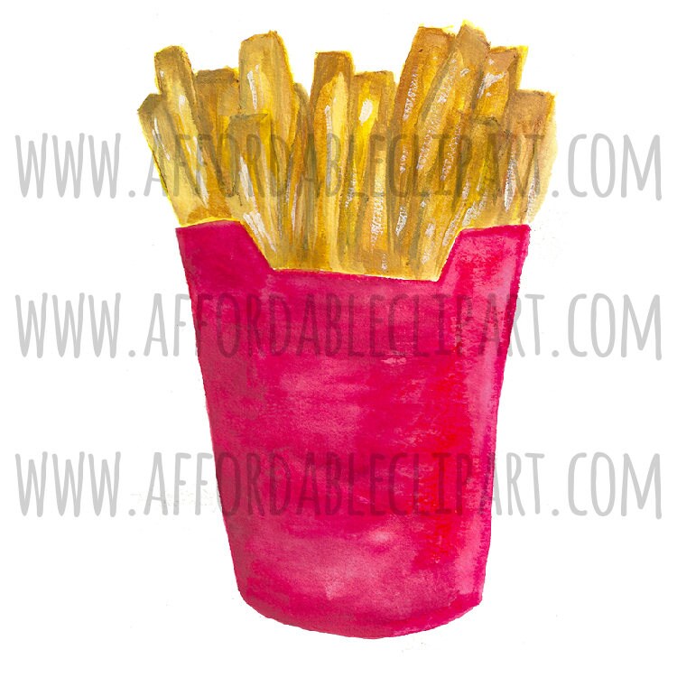 French Fries PNG, Fast Food Watercolor Clip Art, French Fries Red Cup ...