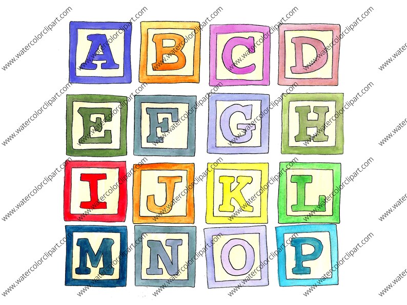 Toy Block Letters Clip Art, Rainbow Watercolor Letters, INSTANT ...