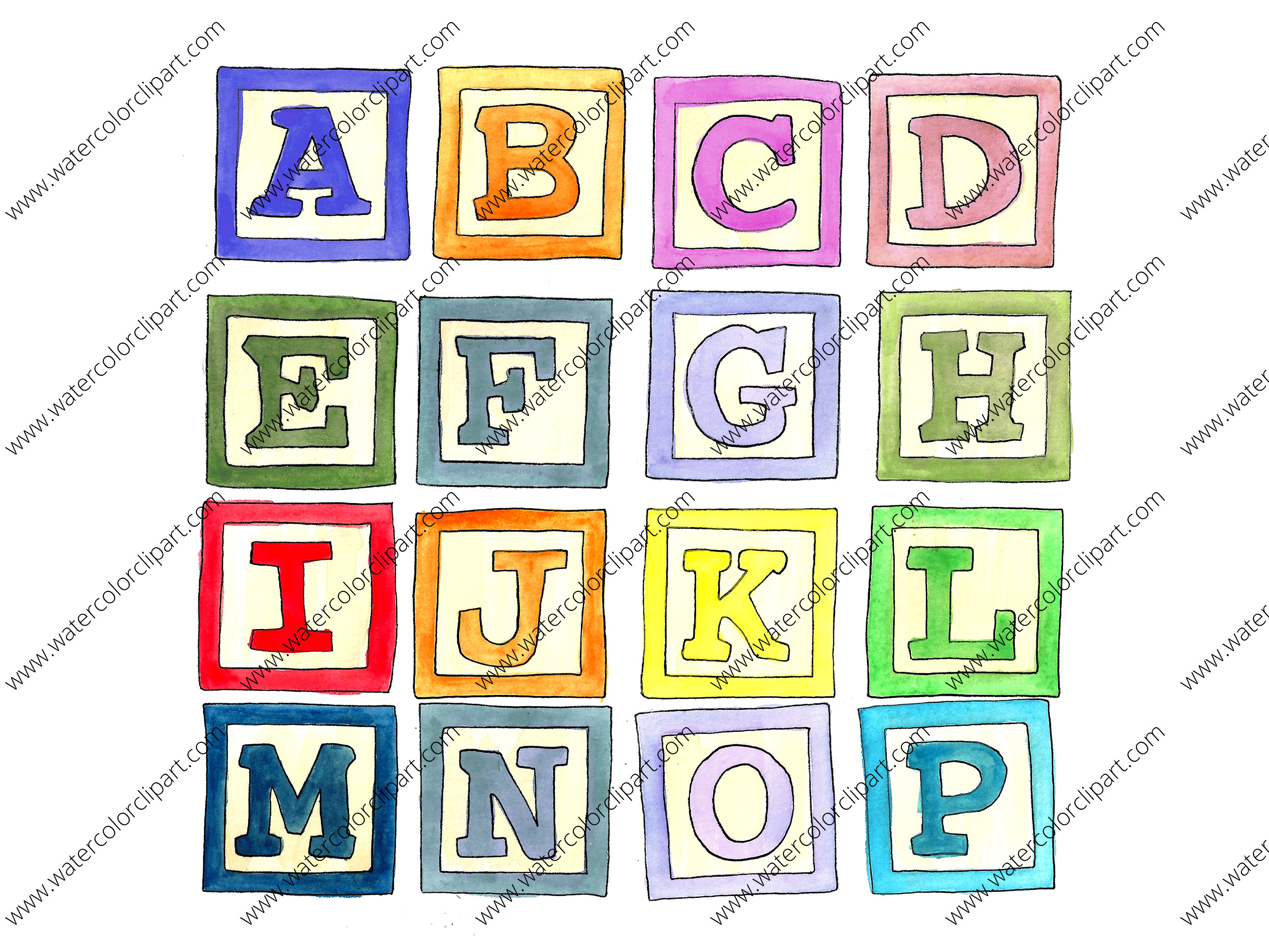Toy Block Letters Clip Art, Rainbow Watercolor Letters, INSTANT ...