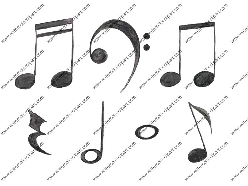 Watercolor Music Notes Clip Art INSTANT DOWNLOAD Hand - Etsy
