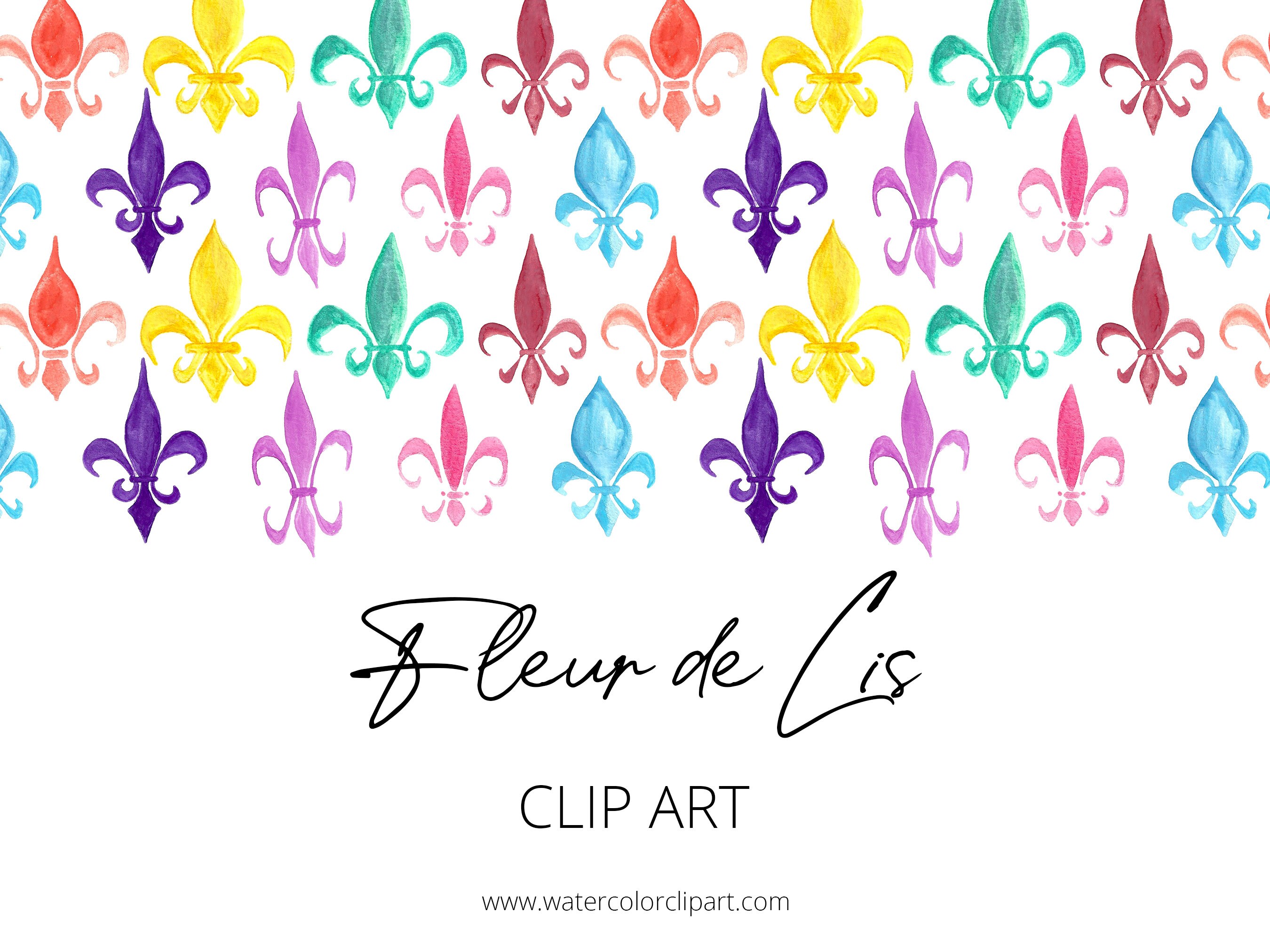 Hand Painted Watercolor Mardi Gras Fleur De Lis Clip Art, INSTANT ...