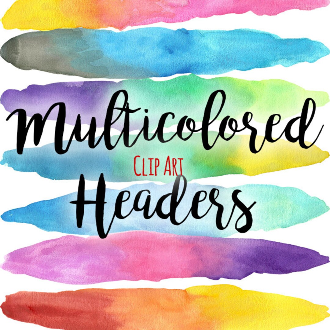 Multicolor Watercolor Blog Headers Clip Art Rainbow Clipart - Etsy