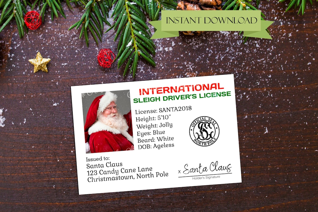 Printable Santa Driver's License, Santa Lost Driver License Printable ...