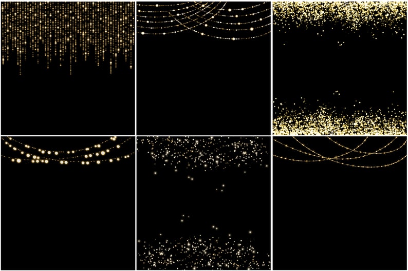 Black and Gold Digital Paper Pack, Gold Confetti Background, INSTANT ...