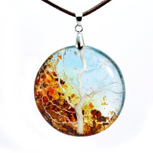 Red Resin Necklace, Nature Necklace With Spices, Resin White Tree ...