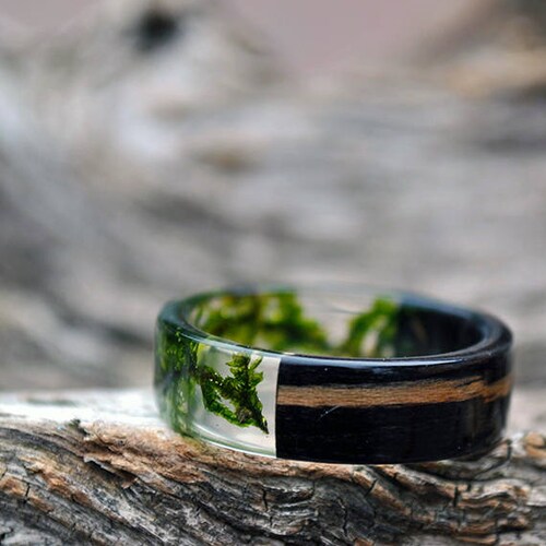 Mens Forest Ring With Wood and Moss Nature Wooden Wedding | Etsy