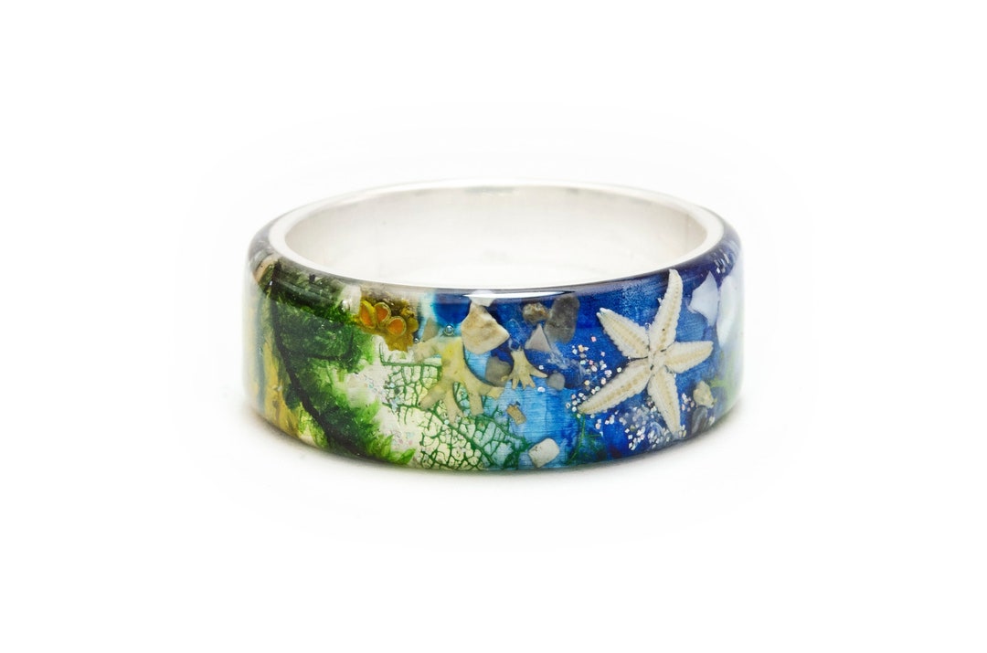 Titanium Ring Forest and Ocean. Titanium Ocean Rings. Blue Ocean Resin Ring. Titanium Ocean Ring ...