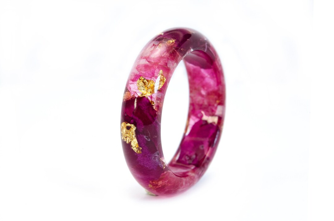 Pink Orchid Resin Ring With Real Pressed Petals , Burgundy Resin Ring ...