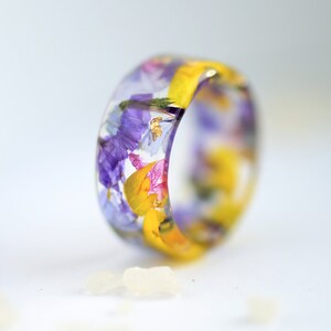 Nature Resin Ring With Natural Pressed Bells, Pink Lilly and Sunflower ...