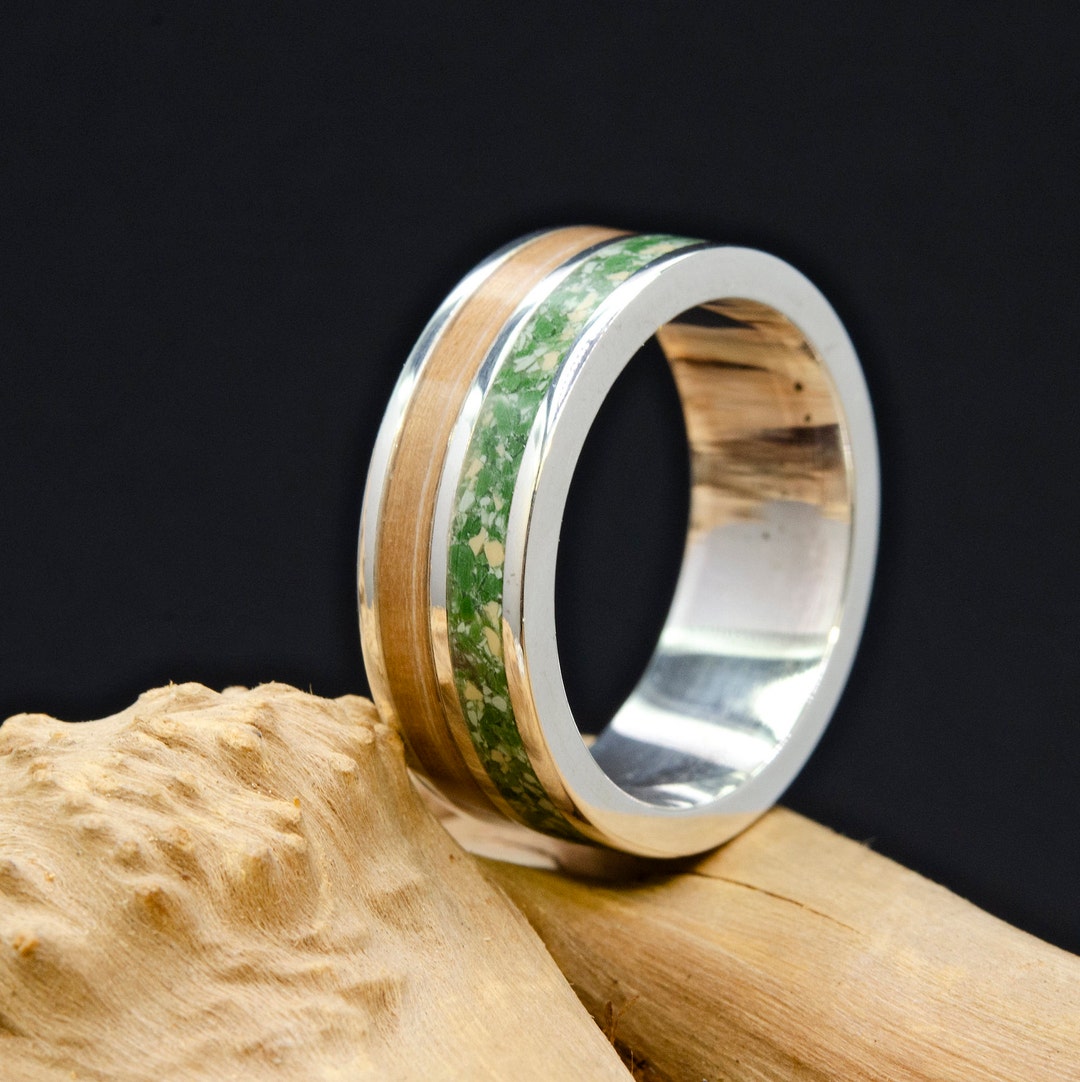 Unique Wedding Band Men Titanium, Jade Wedding Ring, Green Men Wedding ...