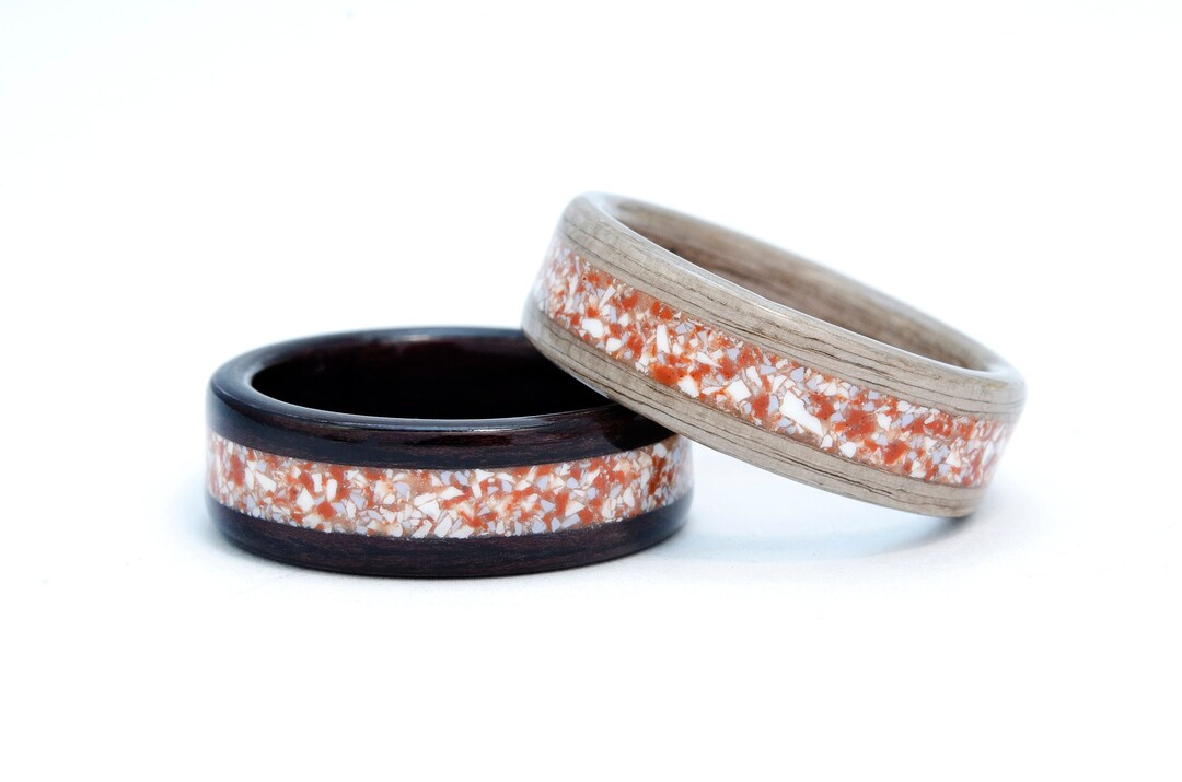 Natural Wood Ring From White Oak and Wenge. Wooden Ring With Orange ...