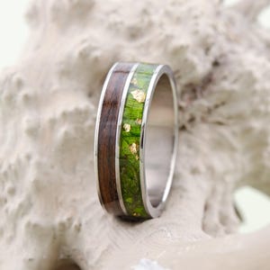 Titanium Wedding Band With Dark Oak, Titanium Ring With Hydrangea Green ...