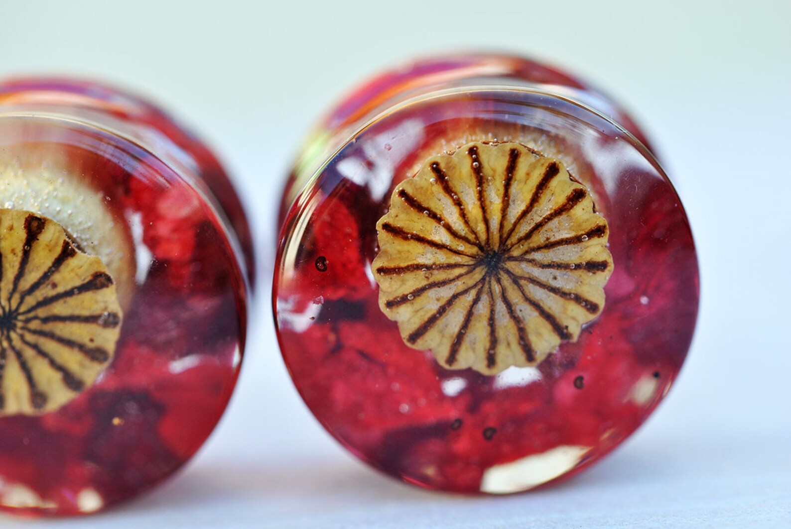Red Poppy Ear Plugs Resin Red Ear Gauges Floral Plugs | Etsy