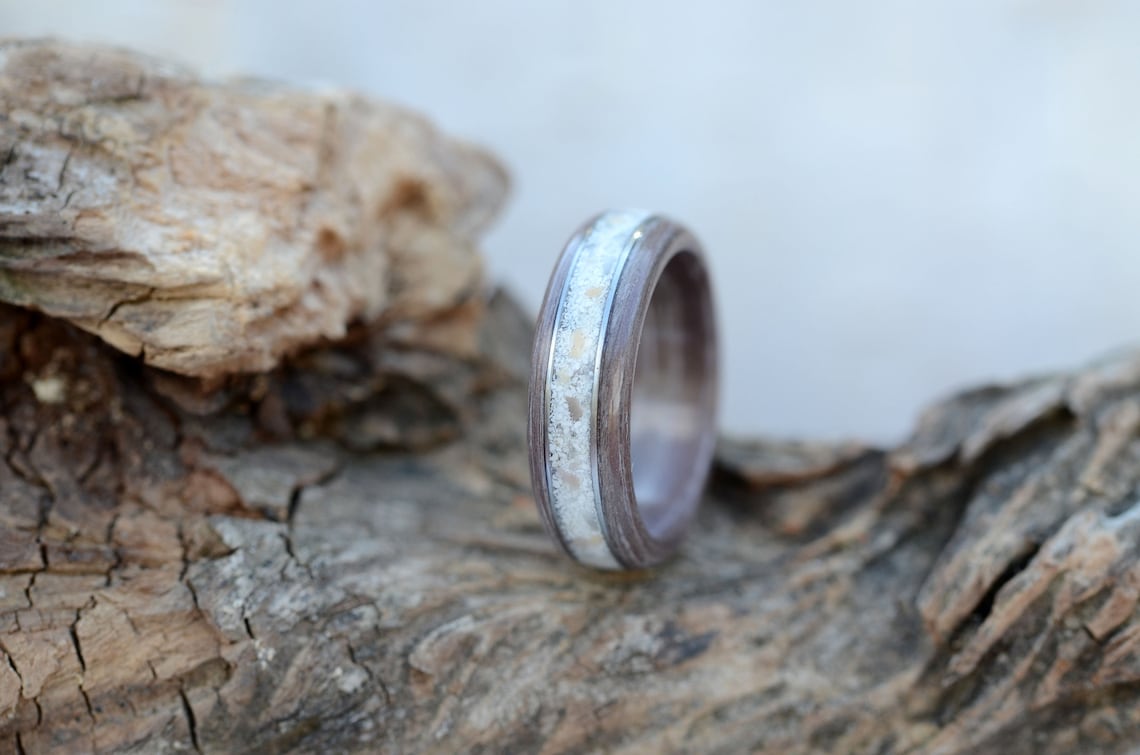 Stone wedding band. Wood stone ring. Wooden Ring With Stone | Etsy