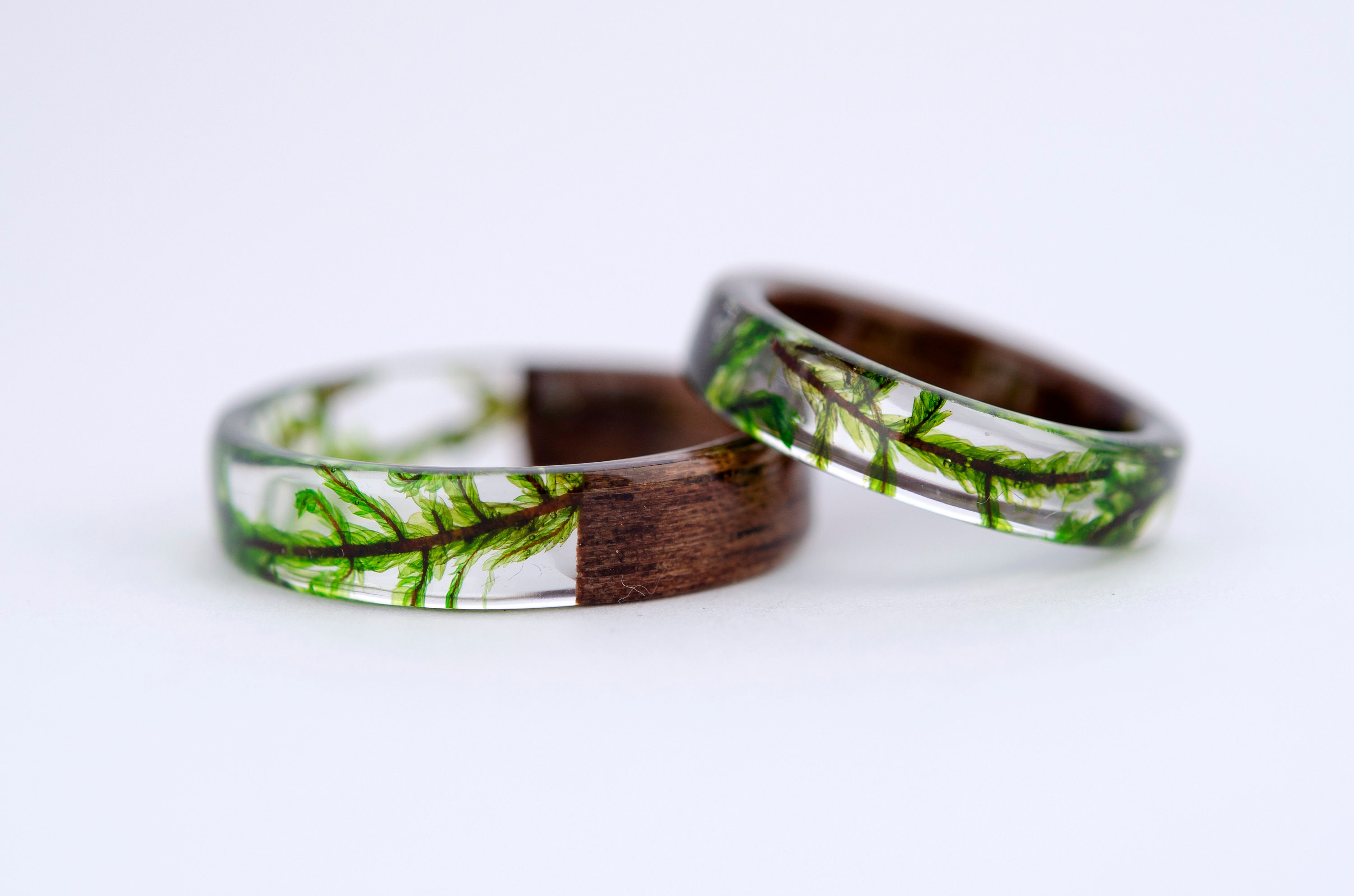 Resin Moss Rings Womens Wood Ring Forest Jewelry Nature Lover - Etsy