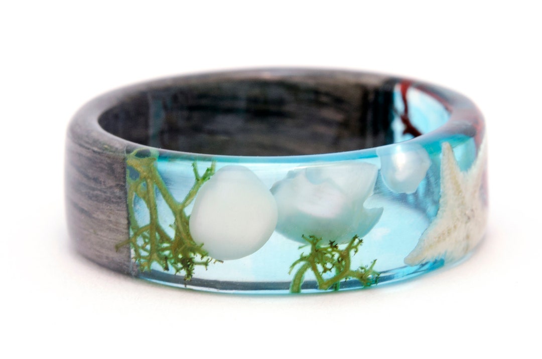 Ocean Resin Ring Mermaid Ring Algae Ring Summer Ring - Etsy