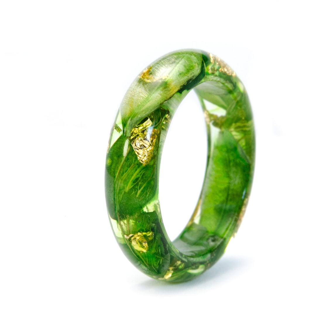 Forest Ring, Real Pressed Green Leaves and Gold24k, Nature Inspired ...