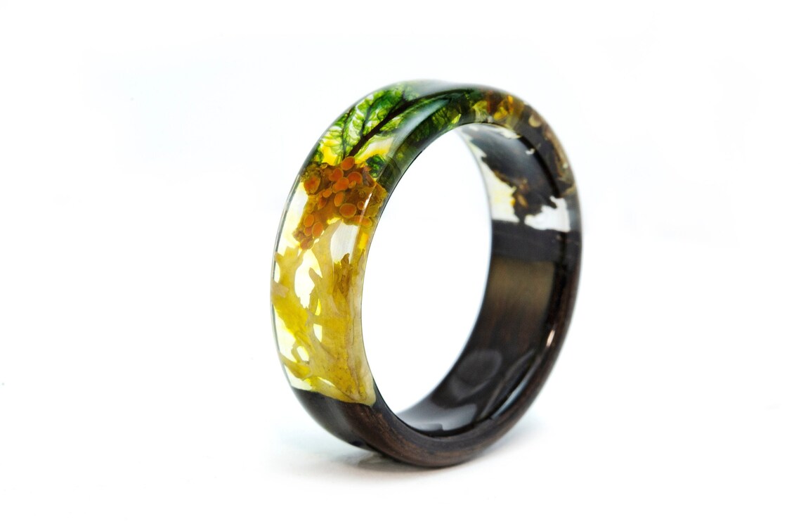 Mens Forest Ring With Wood and Moss Nature Wooden Wedding - Etsy