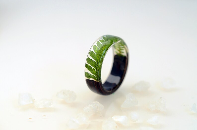 Real Fern resin ring. Forest women ring with real fern. Wood | Etsy