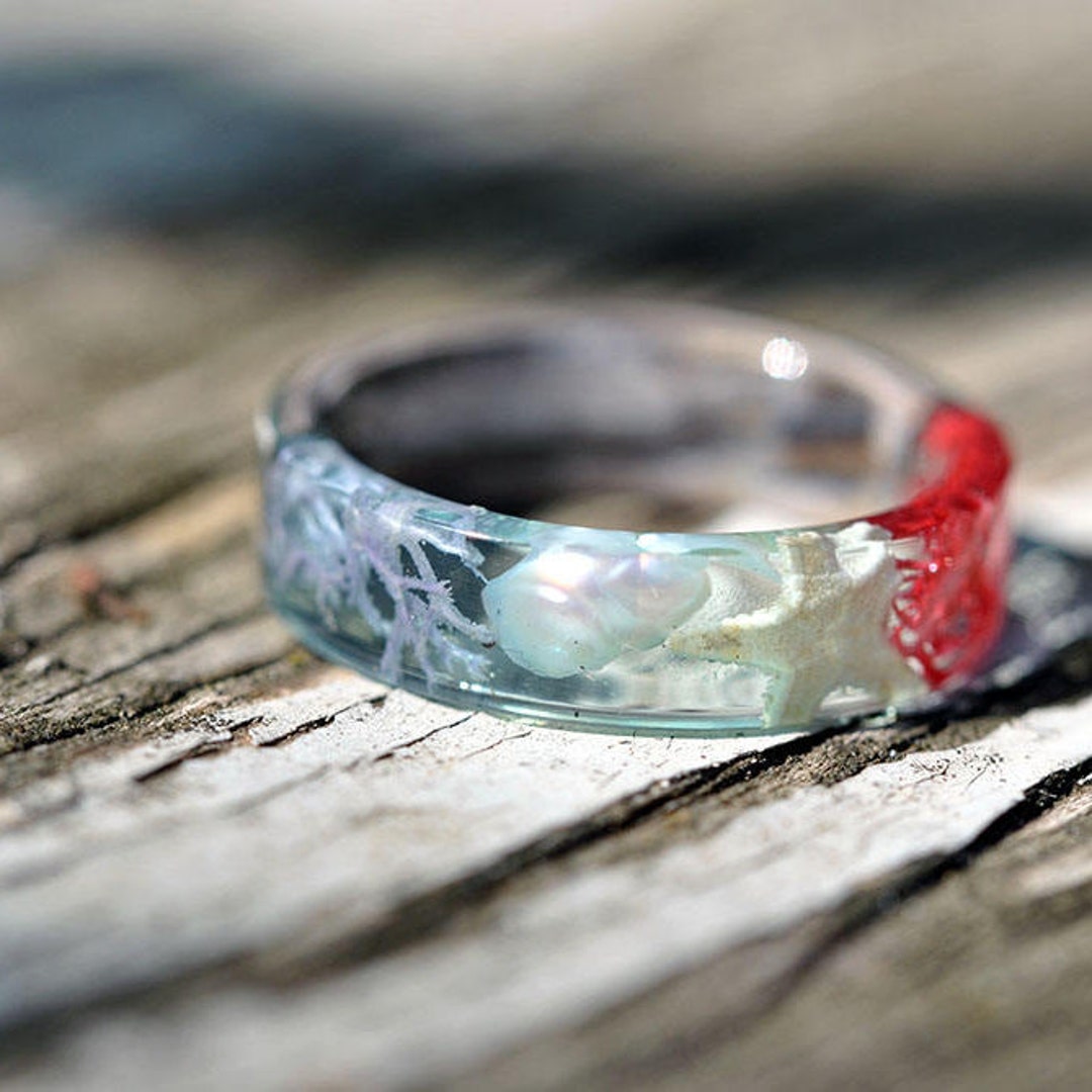 Ocean Resin Ring Mermaid Ring Algae Ring Summer Ring Aquamarine Ring ...