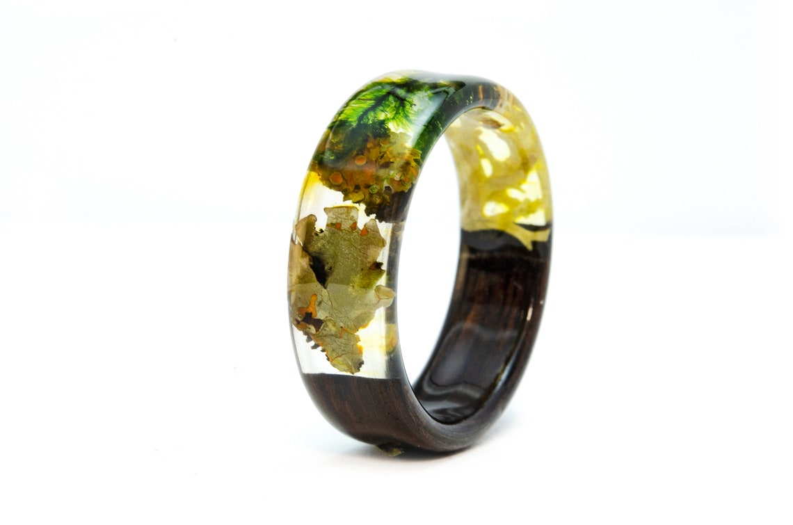 Mens Forest Ring With Wood and Moss Nature Wooden Wedding - Etsy
