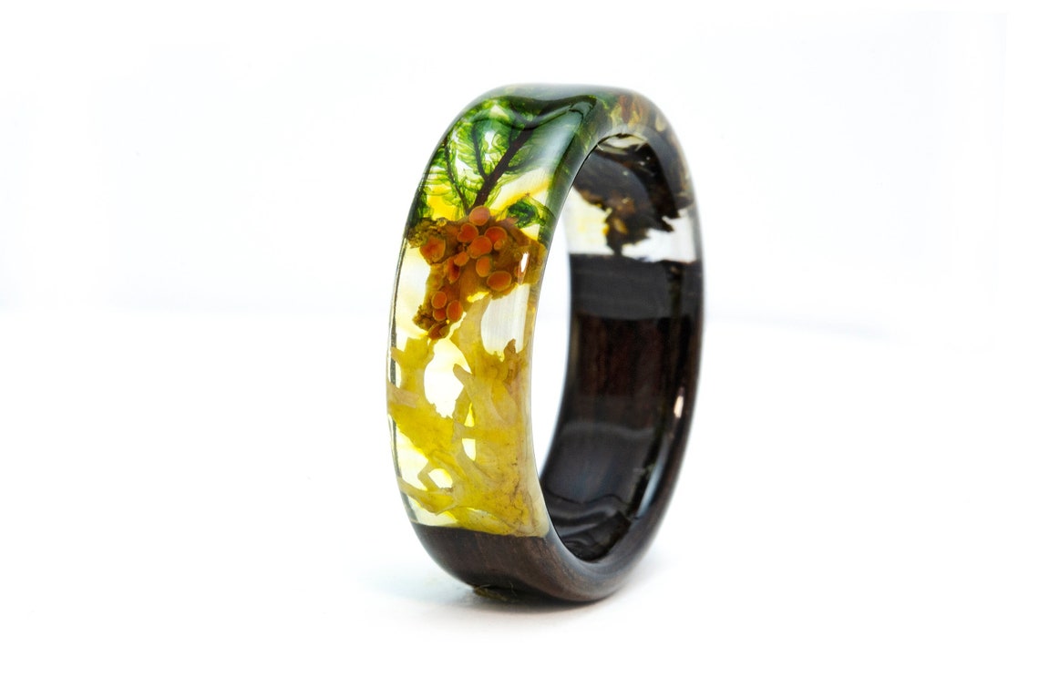 Mens Forest Ring With Wood and Moss Nature Wooden Wedding - Etsy