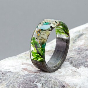 Forest Women Ring, Wood Grass Resin Ring, Women Nature Unique Rings ...