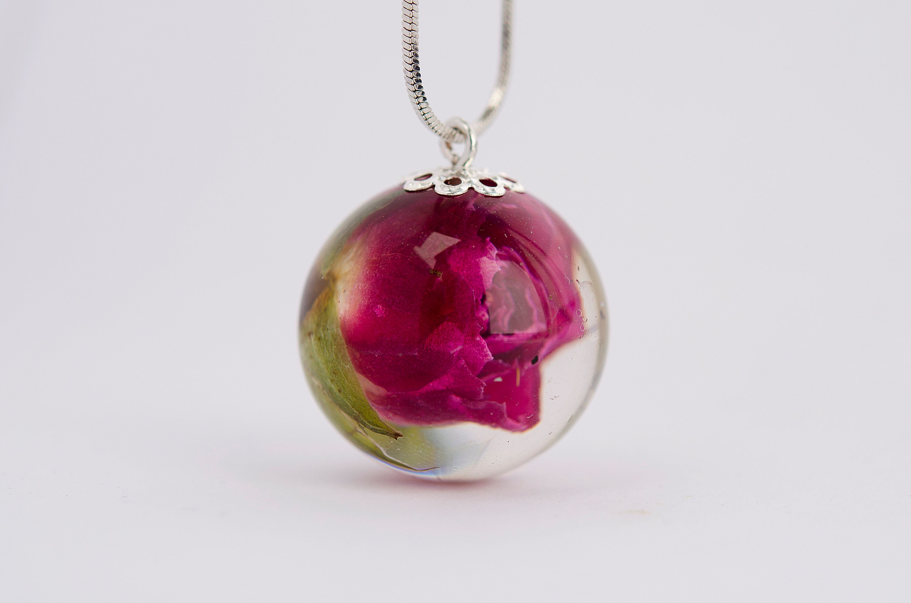 Real Pink Rosebud Resin Sphere Pendant Necklace Pressed - Etsy
